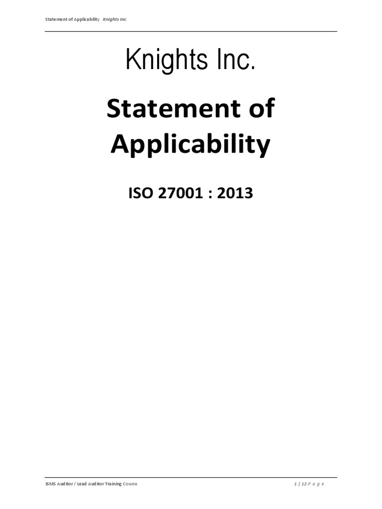 ISMS Statement of Applicability For ISMS Course Participant Exercise ...