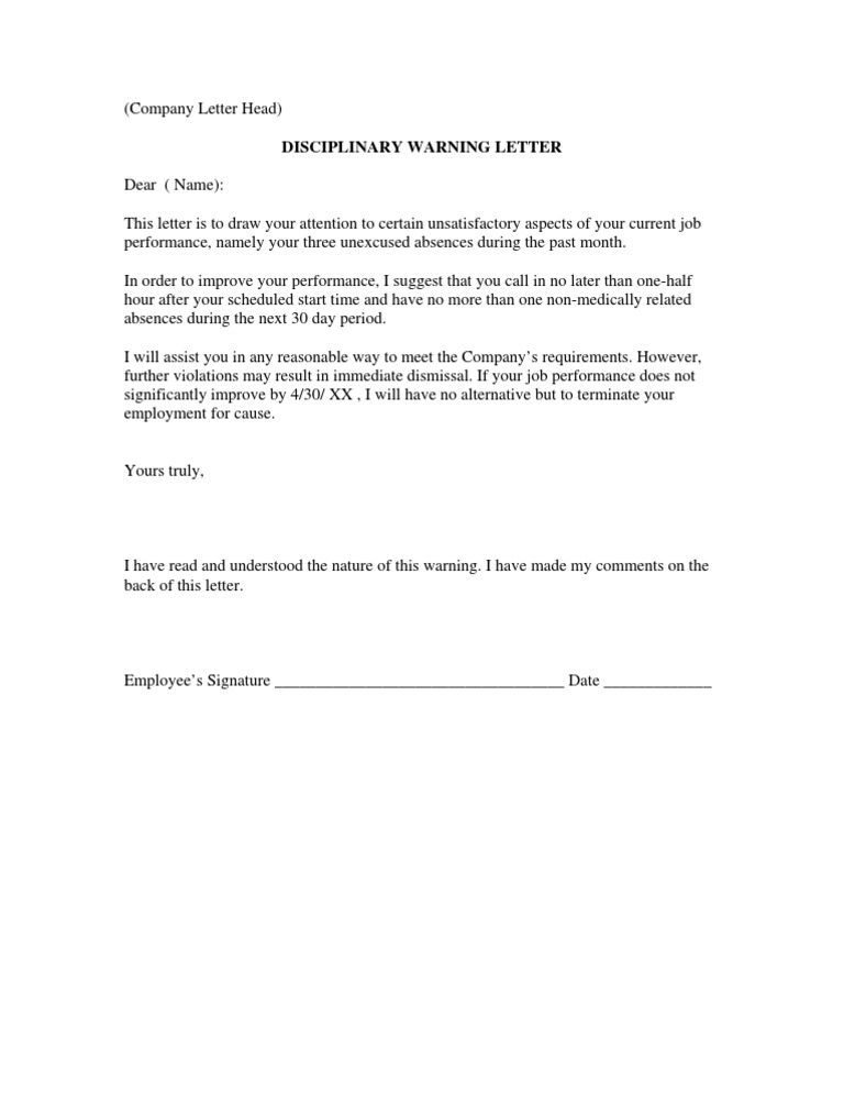 Disciplinary Warning Letter