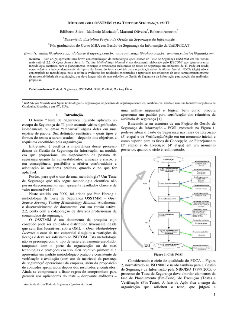 Metodologia OSSTMM em Testes de Segurança | PDF | Testes de software ...