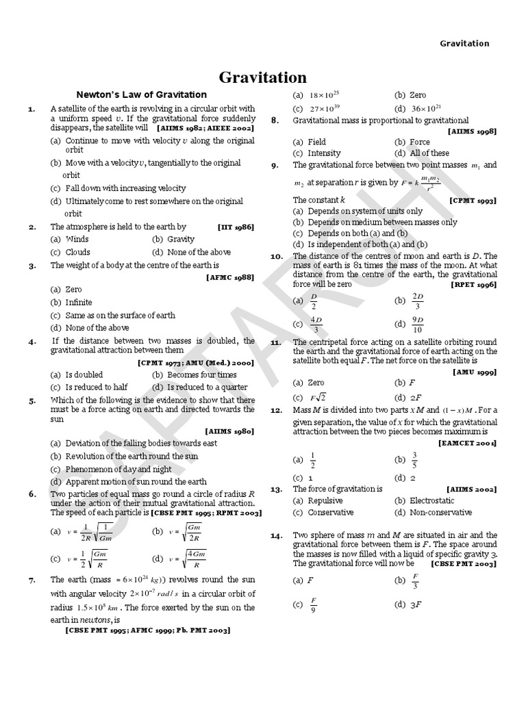 Gravitation MCQ | PDF | Gravity | Orbit