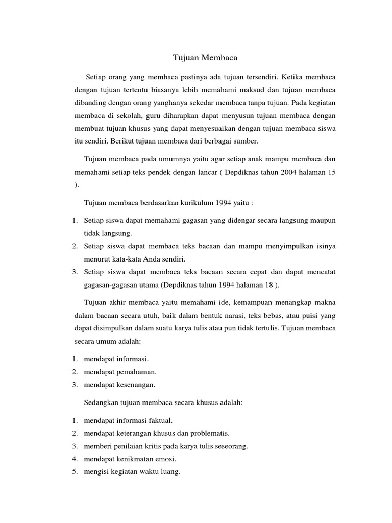 Tujuan Membaca Dan Manfaat Membaca | PDF