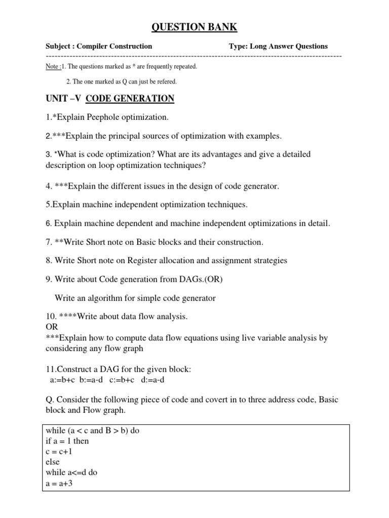 Question Bank - CC LAQ | PDF | Parsing | Syntax (Logic)
