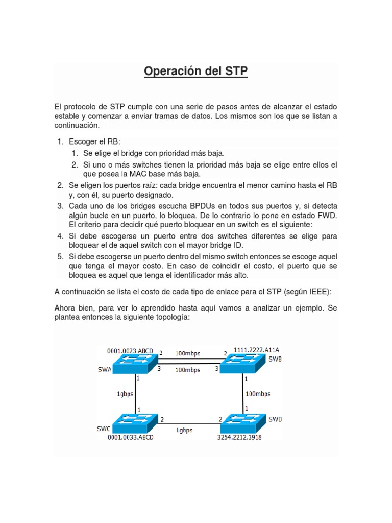 Ejemplo Operación Del STP | PDF | Redes de computadoras | Transmisión ...