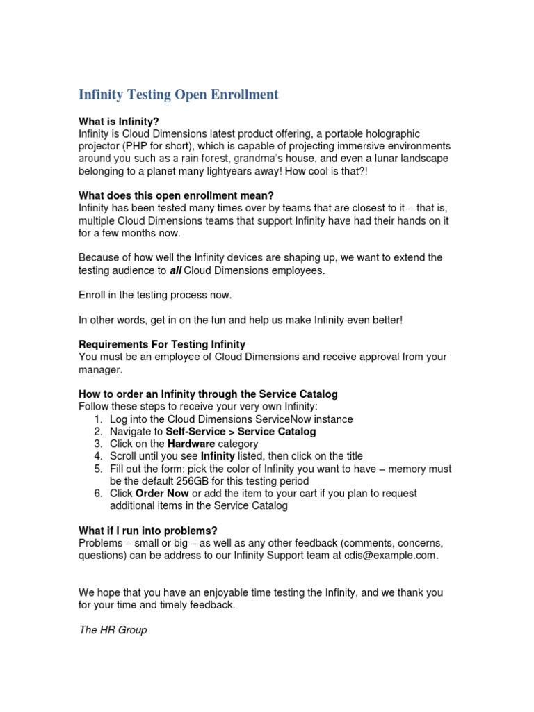 Infinity Open Enrollment | PDF