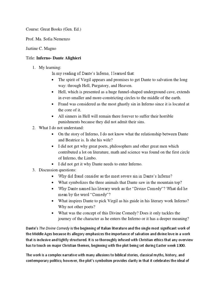 Dante's Inferno: Circles of Hell Explained | PDF | Divine Comedy ...