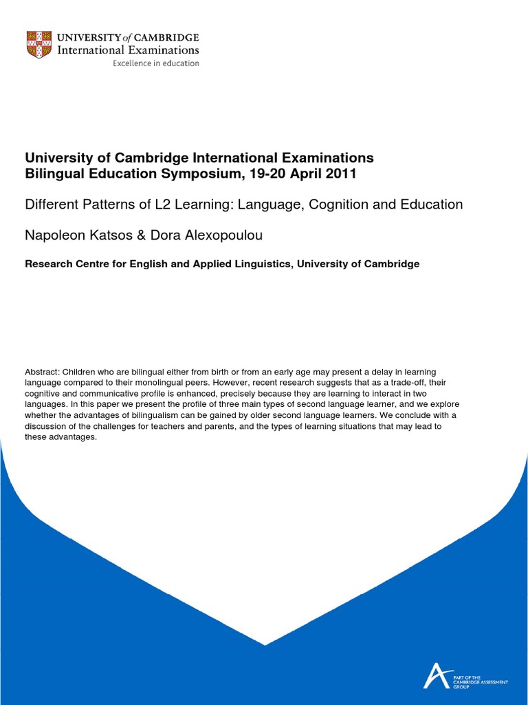 Different Patterns of l2 Learning Language Cognition and Education ...