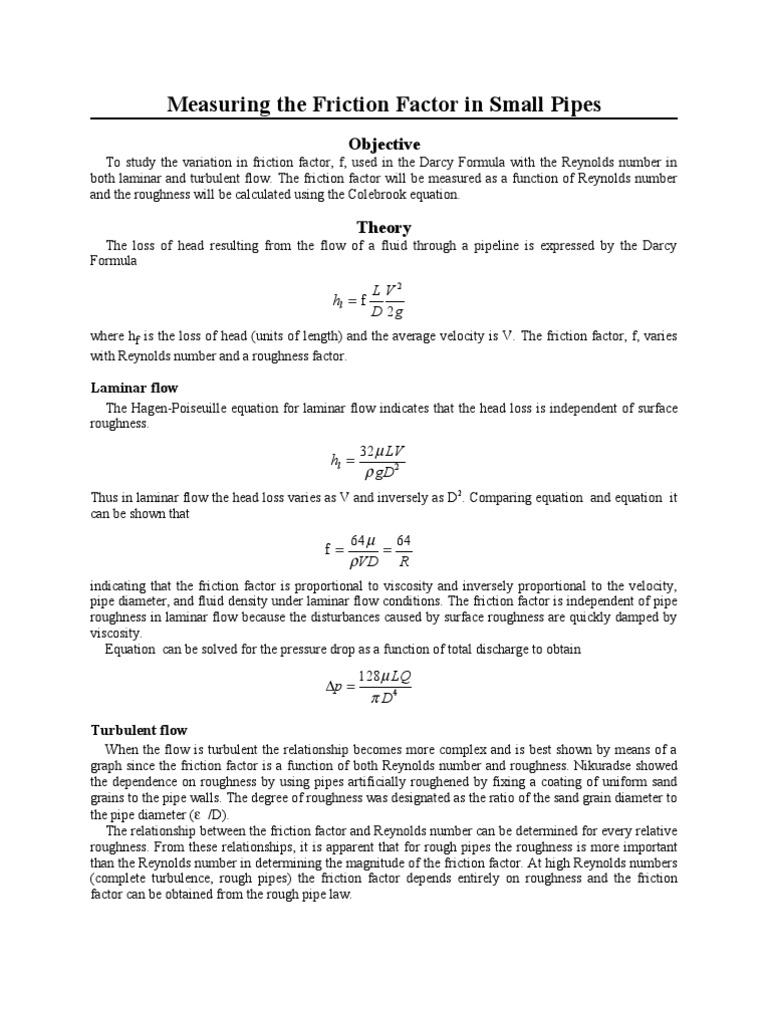 Determination of The Friction Factor in Small Pipes | PDF | Reynolds ...