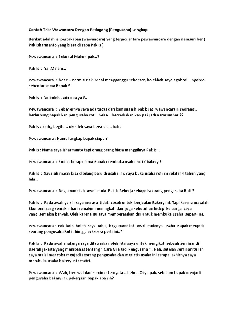 Contoh Teks Wawancara Dengan Pedagang | PDF