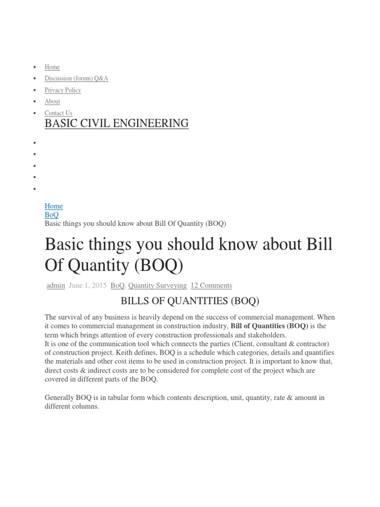 Bill of Quantity | PDF | Specification (Technical Standard) | Engineering