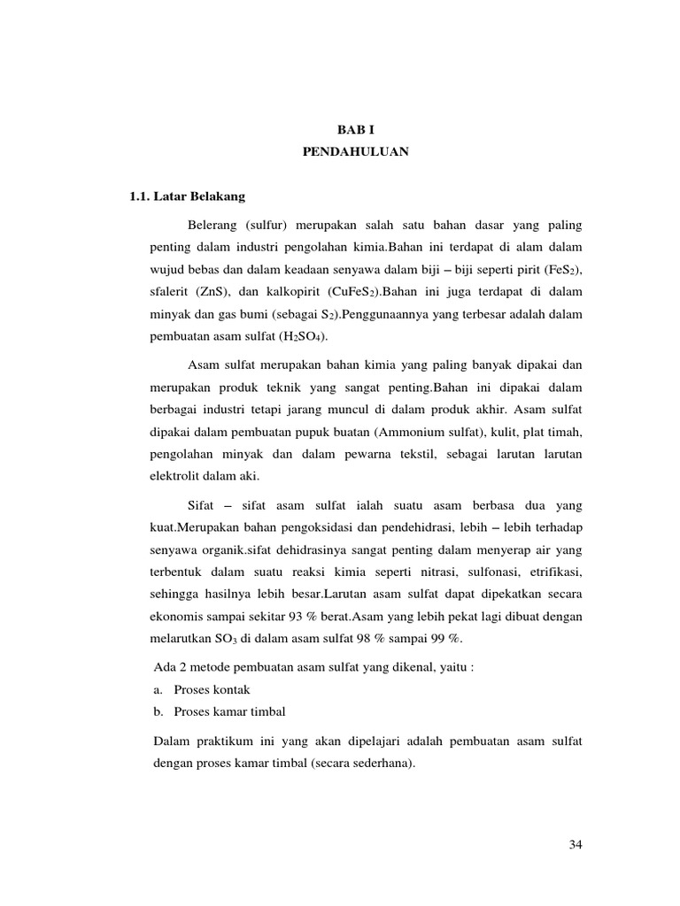 Pembuatan Asam Sulfat Metode Kamar Timbal | PDF | Teknologi & Rekayasa