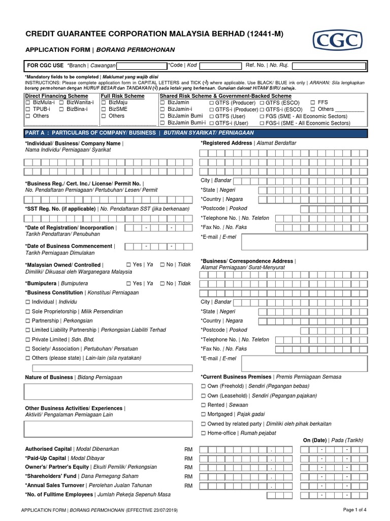 CGC Application Form for Financing | PDF | Sole Proprietorship | Board ...