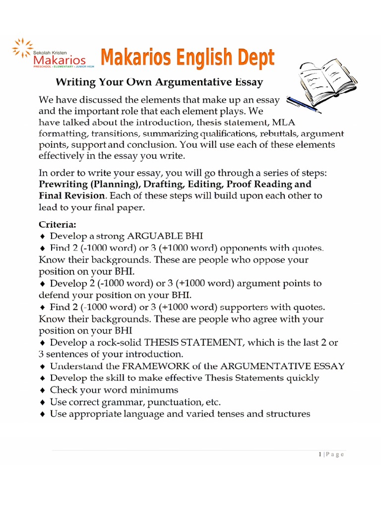 Argumentative Essay Building & Rubric PDF | PDF | Essays | Psychology