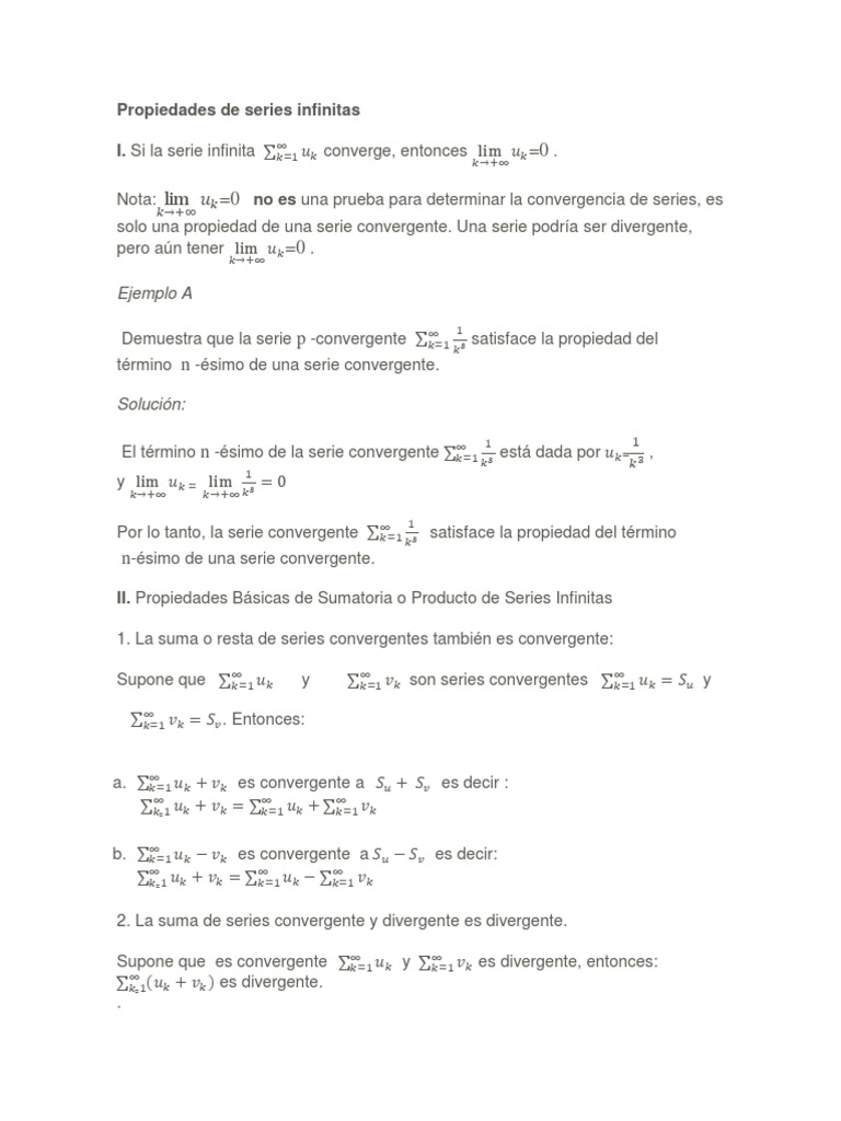 Propiedades de Series Infinitas MT 1 | PDF | Series (Matemáticas) | Suma