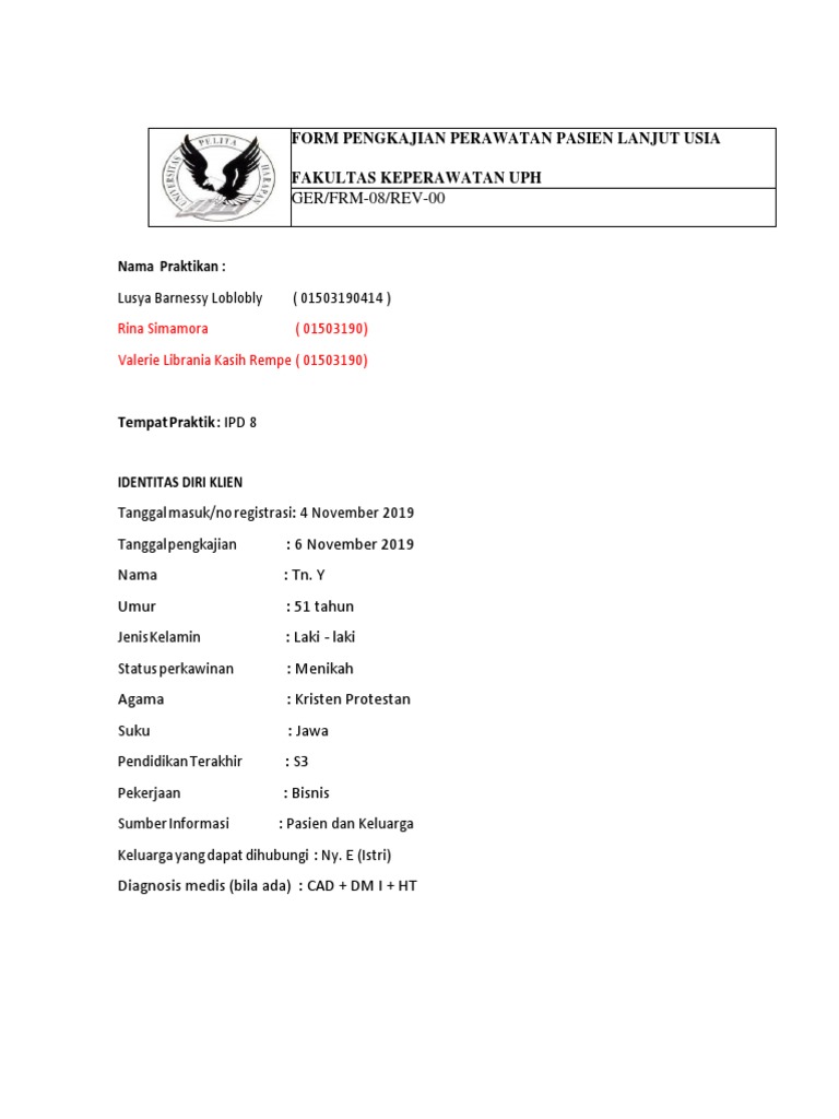 Form Pengkajian Perawatan Pasien Lanjut Usia | PDF