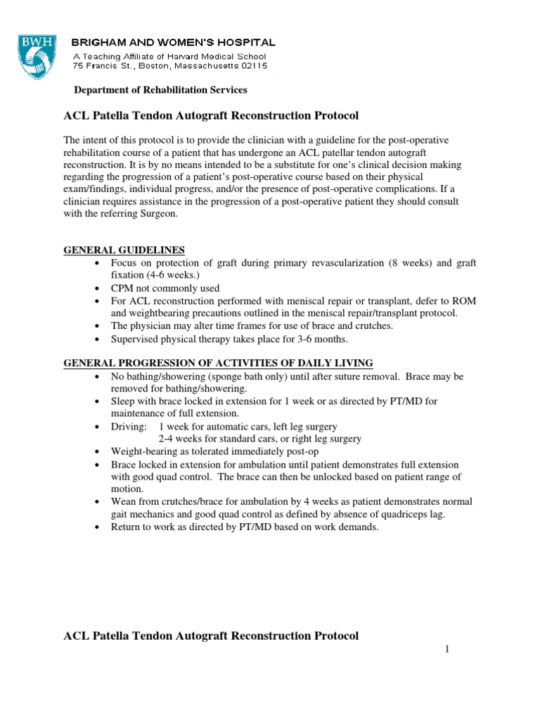 Brigham & Women's Hospital - Knee Rehabilitation PT Protocols | Knee ...