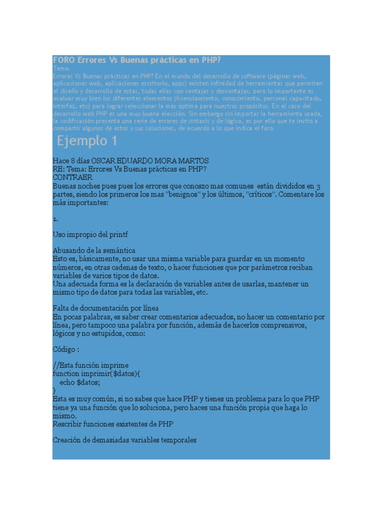 FORO Errores vs Buenas Prácticas en PHP | PDF | Php | Programación orientada a objetos