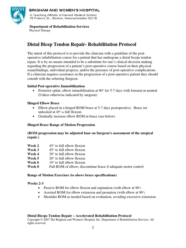 Brigham & Women's Hospital - Elbow & Hand Rehabilitation PT Protocols ...