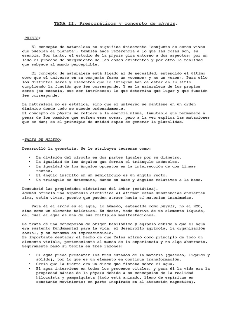 Presocráticos y Concepto de Physis | PDF | Evolución | Naturaleza