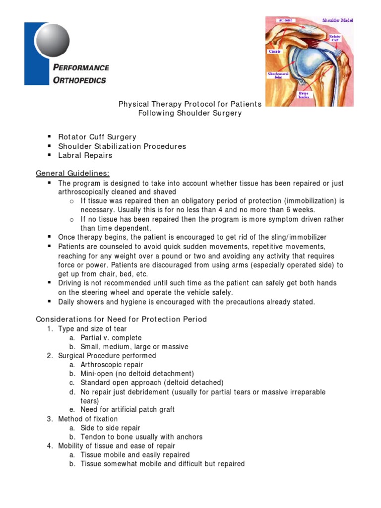 Shoulder Post-Operative Rehabilitation Protocols | PDF | Anatomical ...