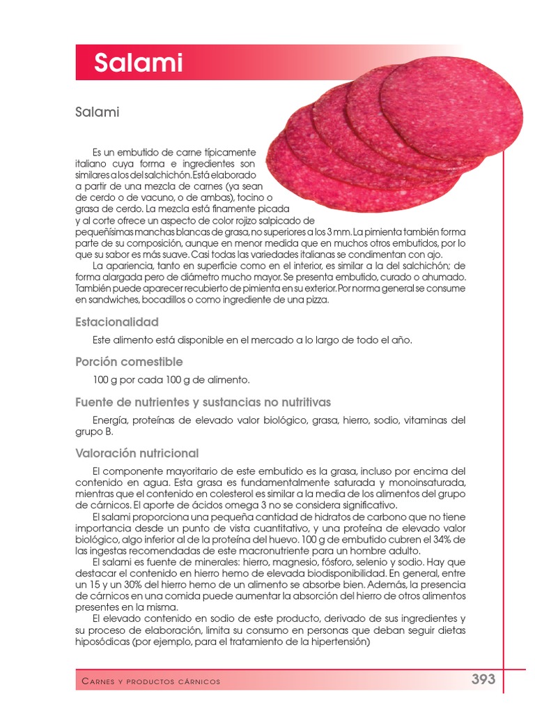 Composición y valor nutricional del salami | PDF | Carne | Alimentos