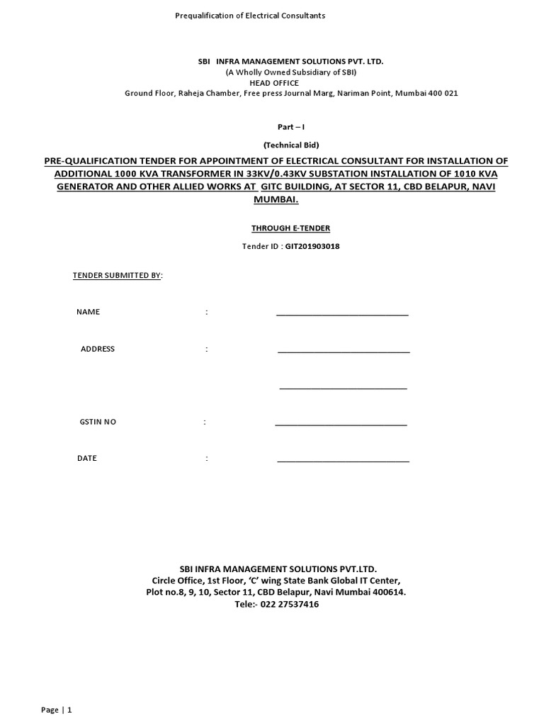 Electrical Consultant Prequalification Tender | PDF | Specification ...