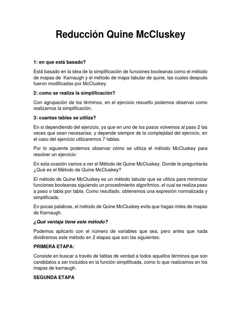 Metodo Quine | PDF | Matemáticas Aplicadas | Enseñanza de matemática