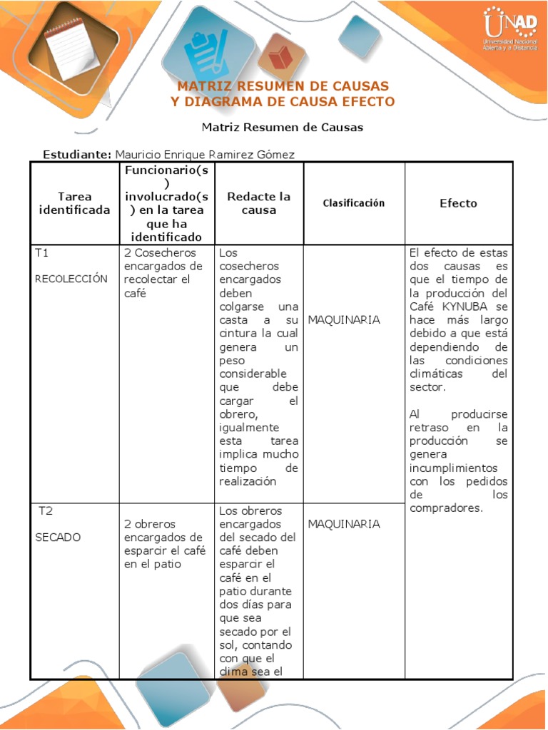 Matriz Resumen Y Diagrama Causa Efecto | PDF | café | Business