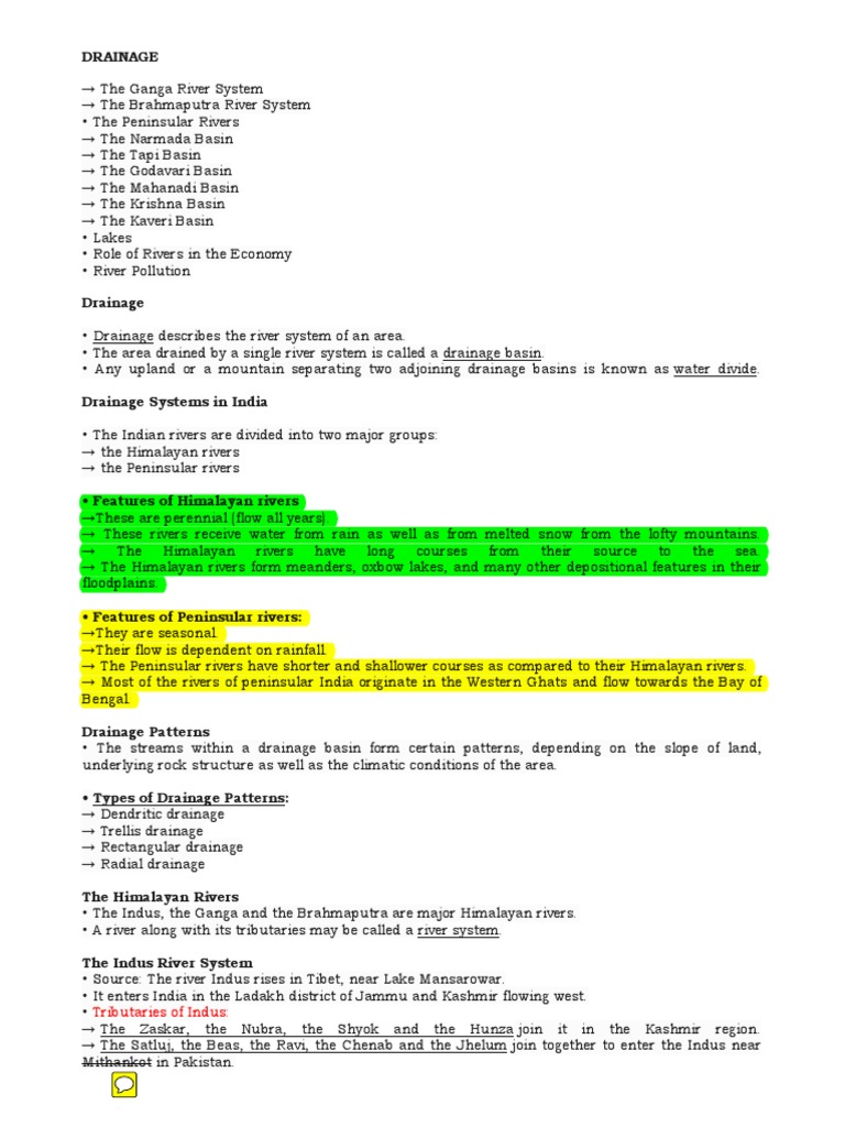 Drainage Notes | PDF | River | Indus River