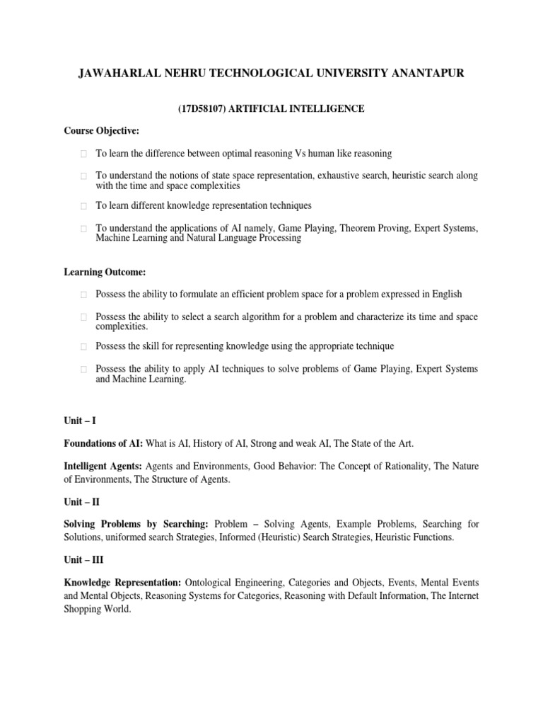 AI Syllabus | PDF | Artificial Intelligence | Intelligence (AI) & Semantics