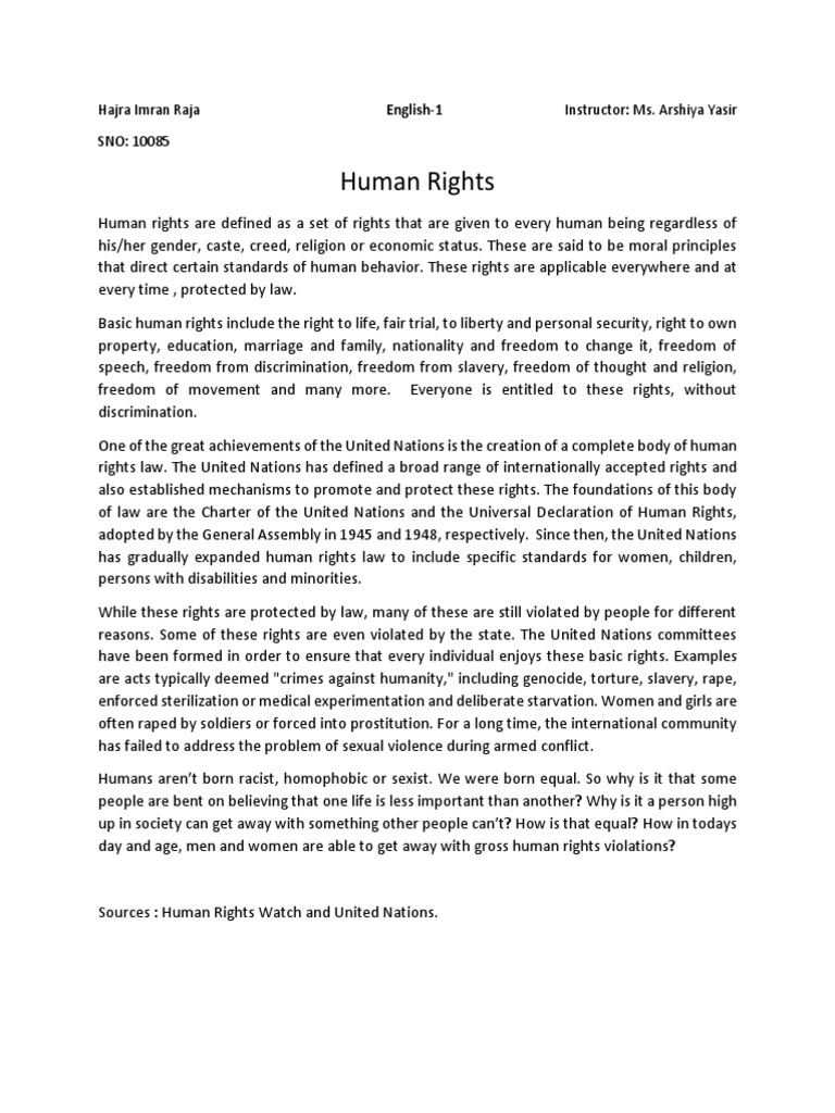 Human Rights English Essay | PDF | Human Rights | Liberty