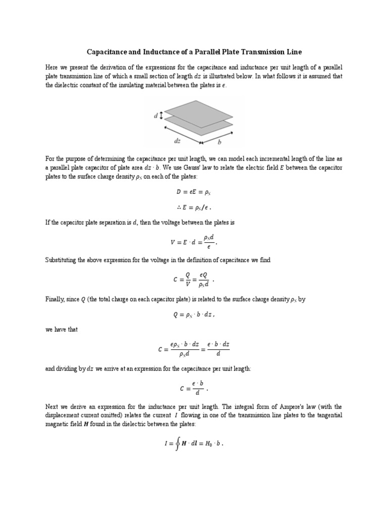 Capacitance and Inductance of A Parallel Plate Transmission Line | PDF ...