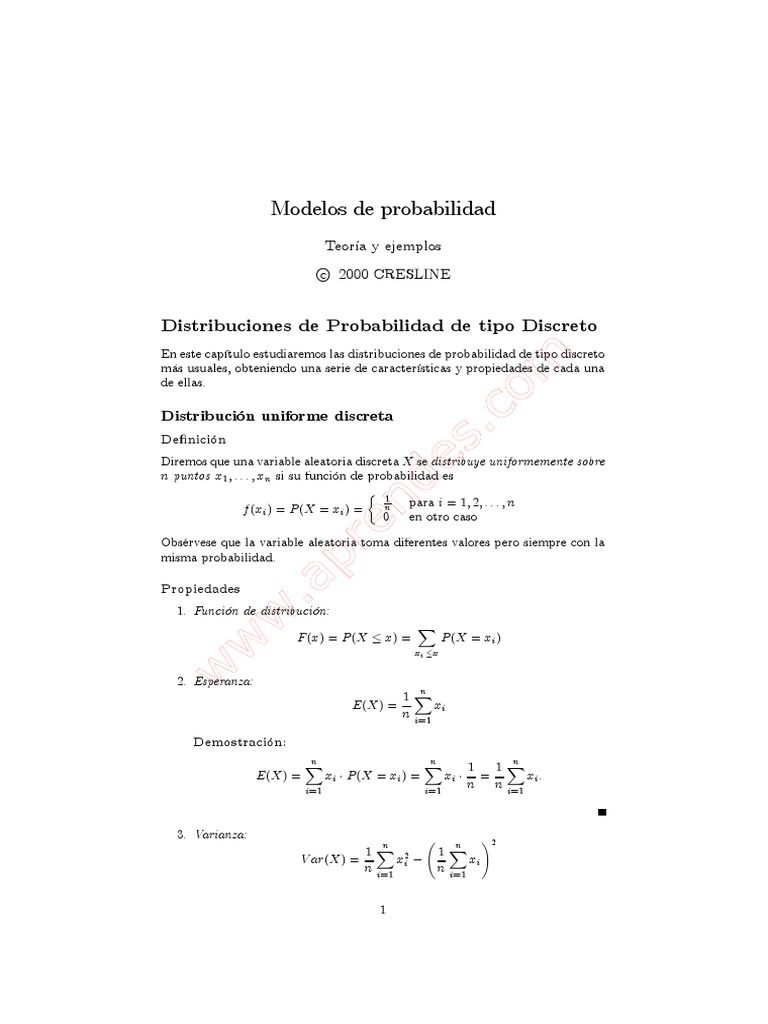 Modelos Discretos y Continuos-Teoria - Unlocked | PDF | Distribución de probabilidad | Variable ...