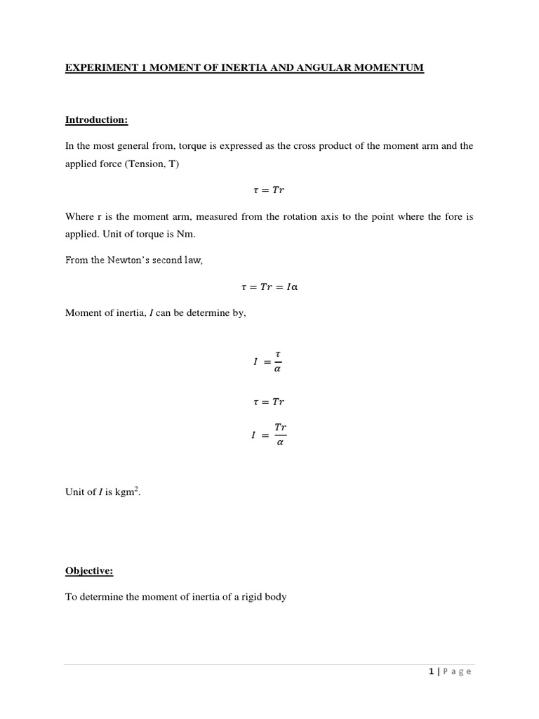Phy 210 Experiment 1 Moment of Inertia and Angular Momentum | PDF ...