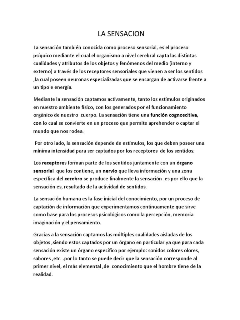 La sensación | PDF | Neurociencia | Procesos mentales