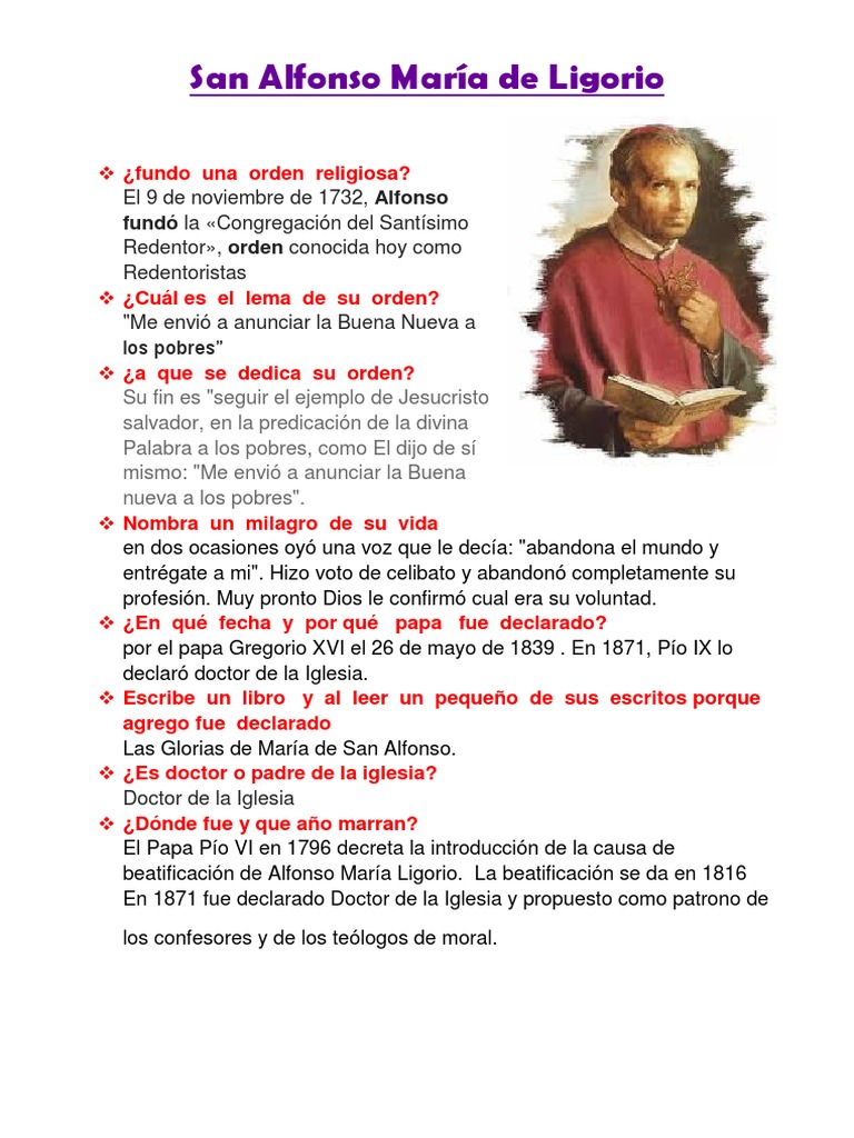 Biografía de San Alfonso María de Ligorio | PDF