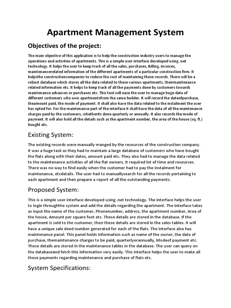 Apartment Management System Overview | PDF | Databases | Invoice