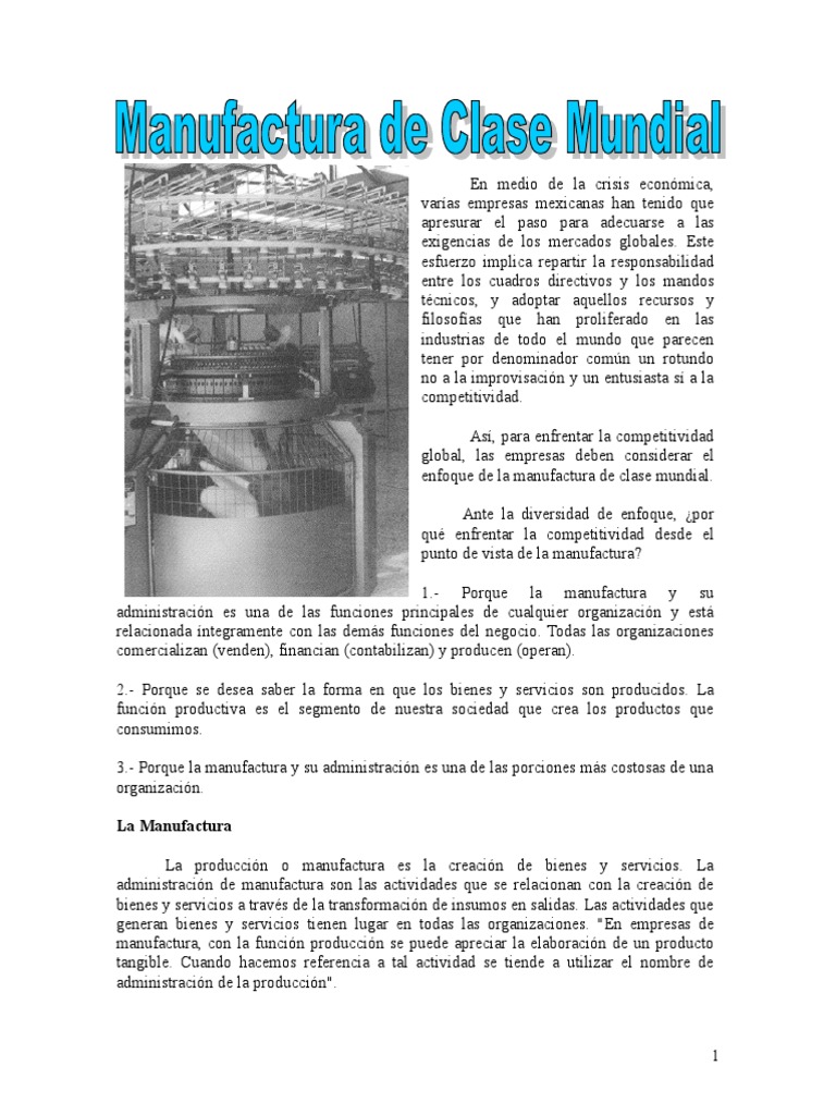 Manufactura de Clase Mundial | PDF | Calidad (comercial) | Sector ...