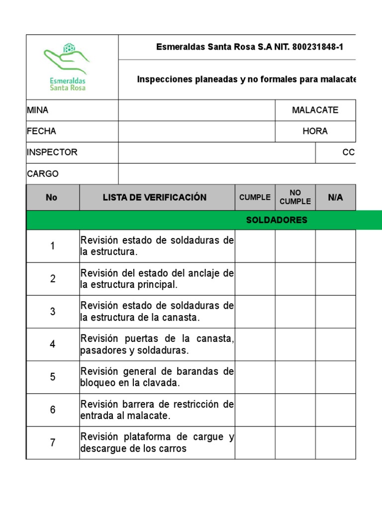 HSEQ-For-004 Lista Dechequeo de Malacates | PDF | Bienes manufacturados