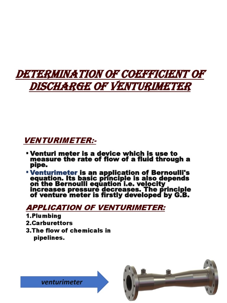 Determination and Analysis of the Discharge Coefficient for Venturi ...