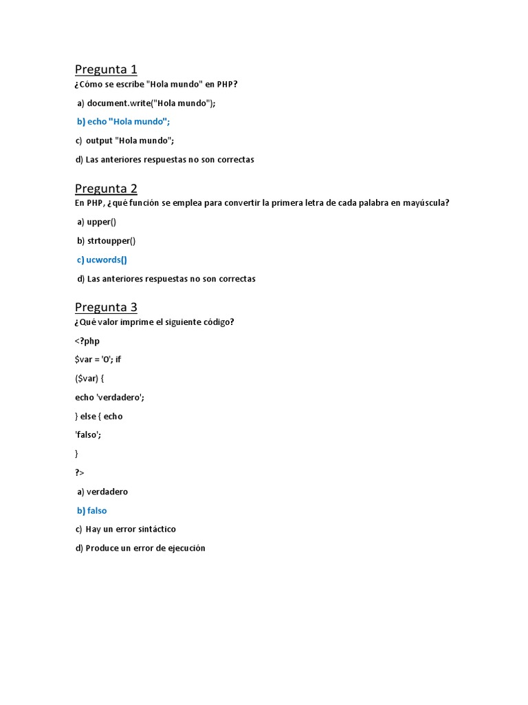 Examen Tipo Test Conceptos PHP | PDF | Servidor web | Internet y web