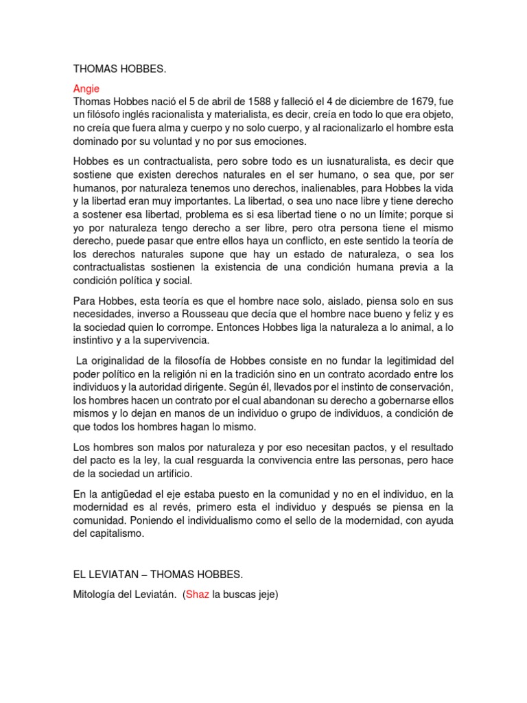 Thomas Hobbes | PDF | Thomas Hobbes | Contrato social