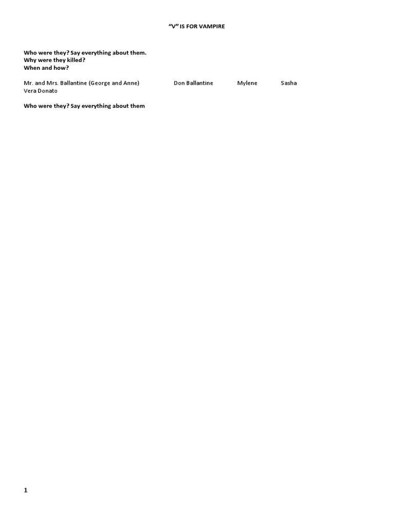 V Is For Vampire Questions | PDF