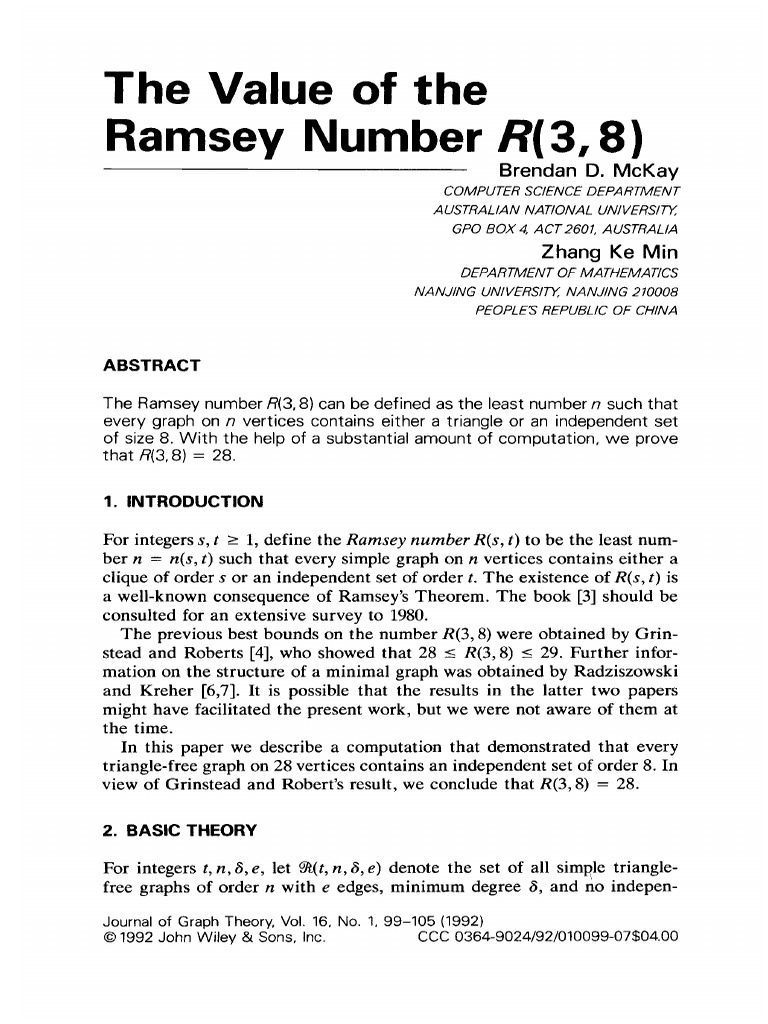 The Value of The Ramsey Number R (3,8) | PDF | Graph Theory | Discrete ...