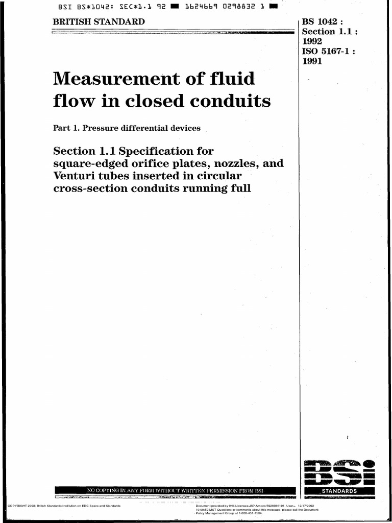 BS 1042 Sección 1.1. Measurement of Fluid Flow in Closed Conduits | PDF | Gas Technologies ...