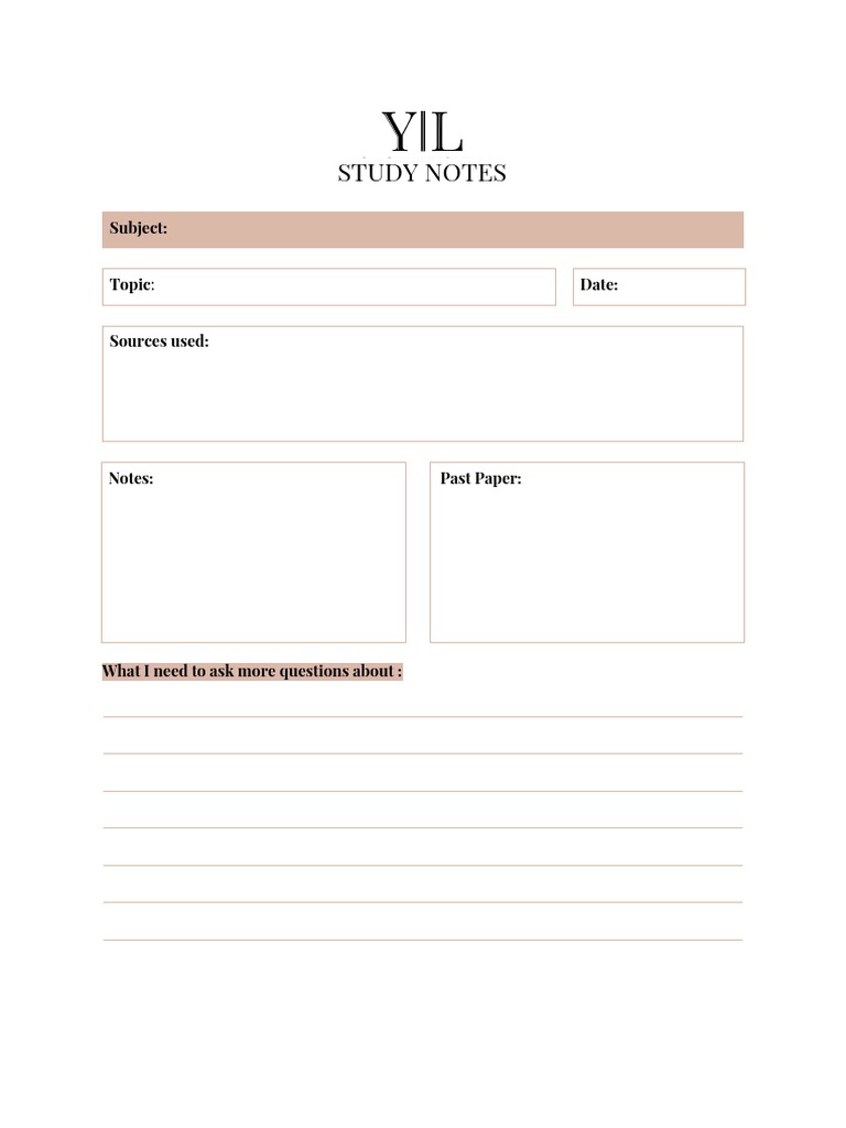 Study Notes Template | PDF