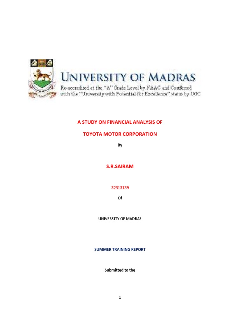 Project On Financial Analysis of Toyota Motor Corporation | PDF ...