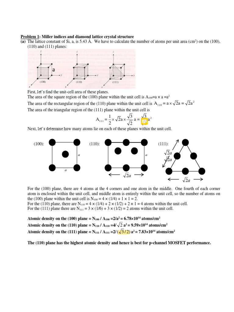 Problem-Miller Indices and Diamond Lattice Crystal Structure | PDF