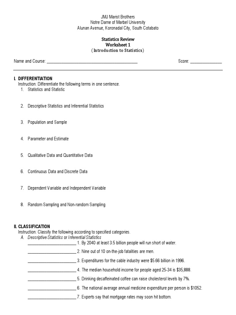 Statistics Review Worksheet | PDF | Level Of Measurement | Statistics