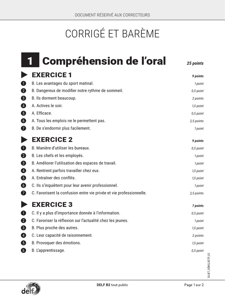 Corrigé DELF B2 : Exercices et barème | PDF | Business