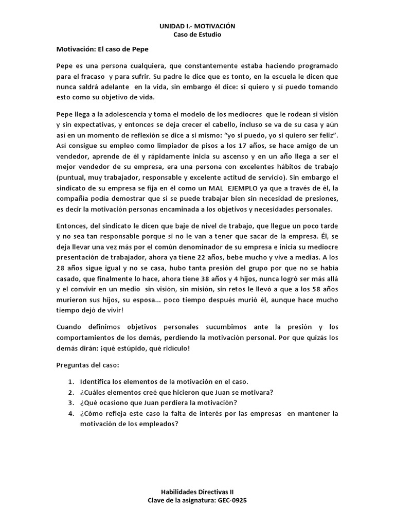 Motivación y el Caso de Pepe | PDF
